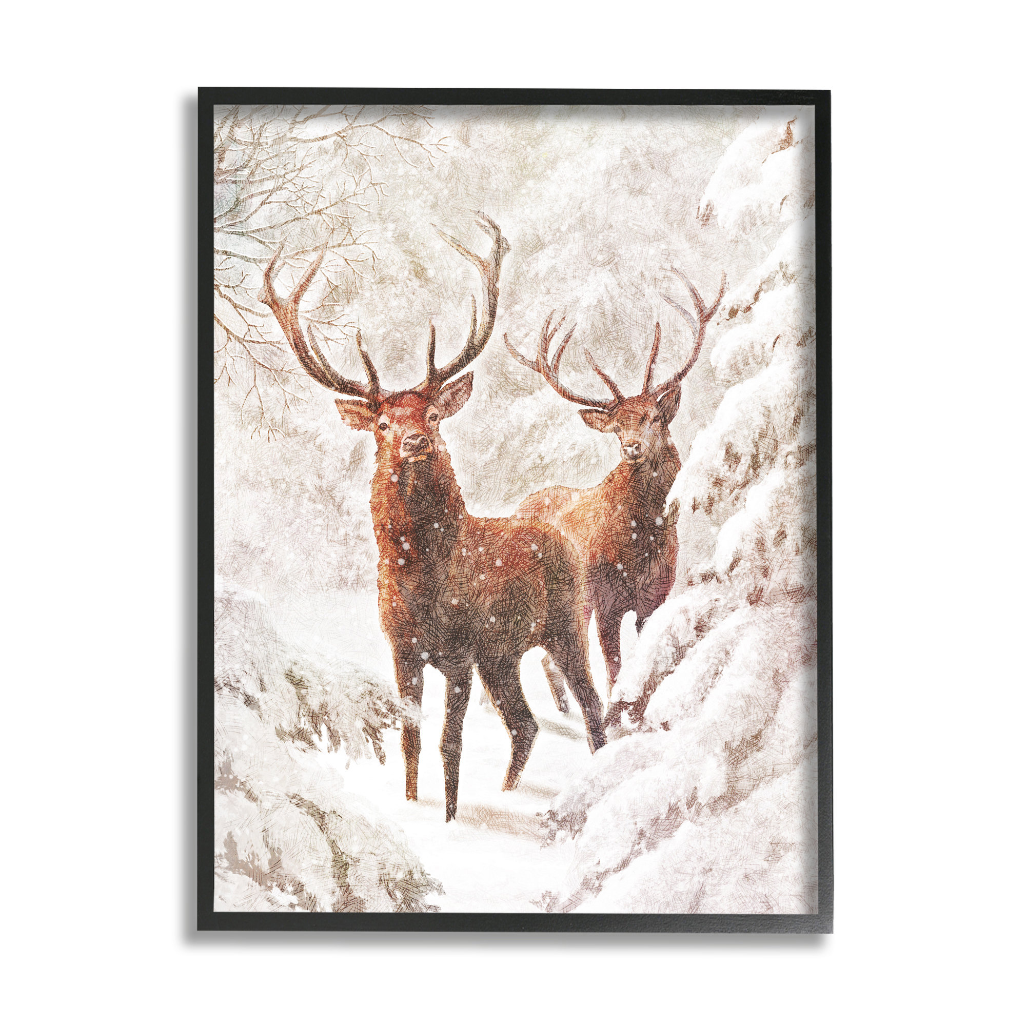Stupell Industries Elks Snowy Forest Wildlife Framed Giclee Art By Pip Wilson - Wayfair Canada